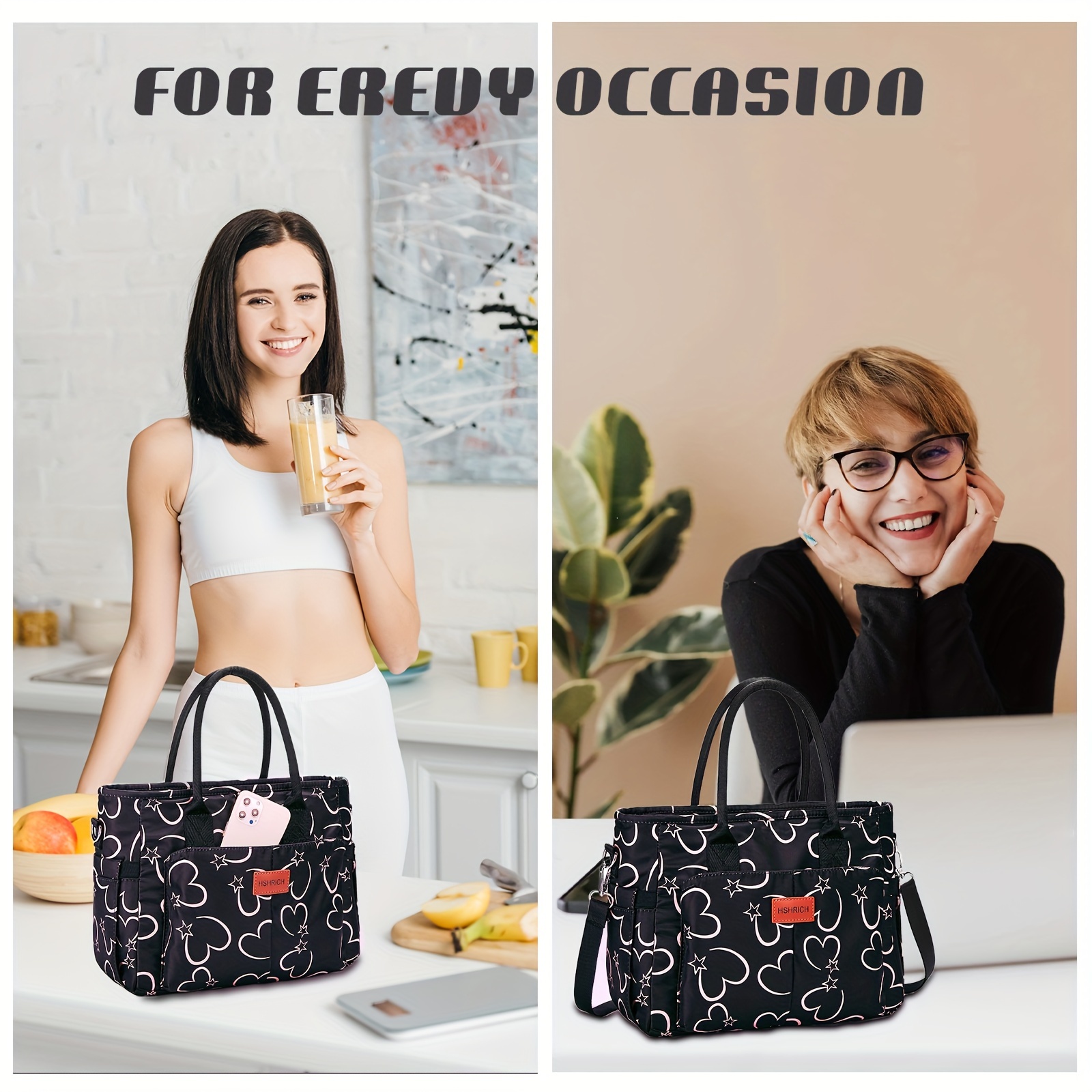 Women S Insulated Lunch Bag Large Leakproof Cooler Purse Rectangle Shape Polyvinyl Chloride Pvc with Side Pockets Removable Shoulder Strap Cute