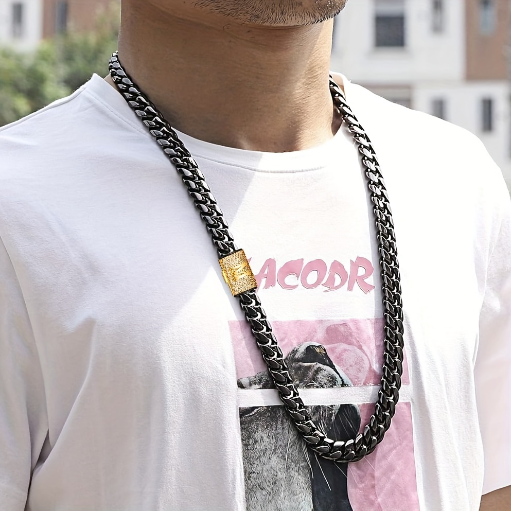 Miami Cuban Link Chain Set Men Hip Hop Jewelry Black - Temu