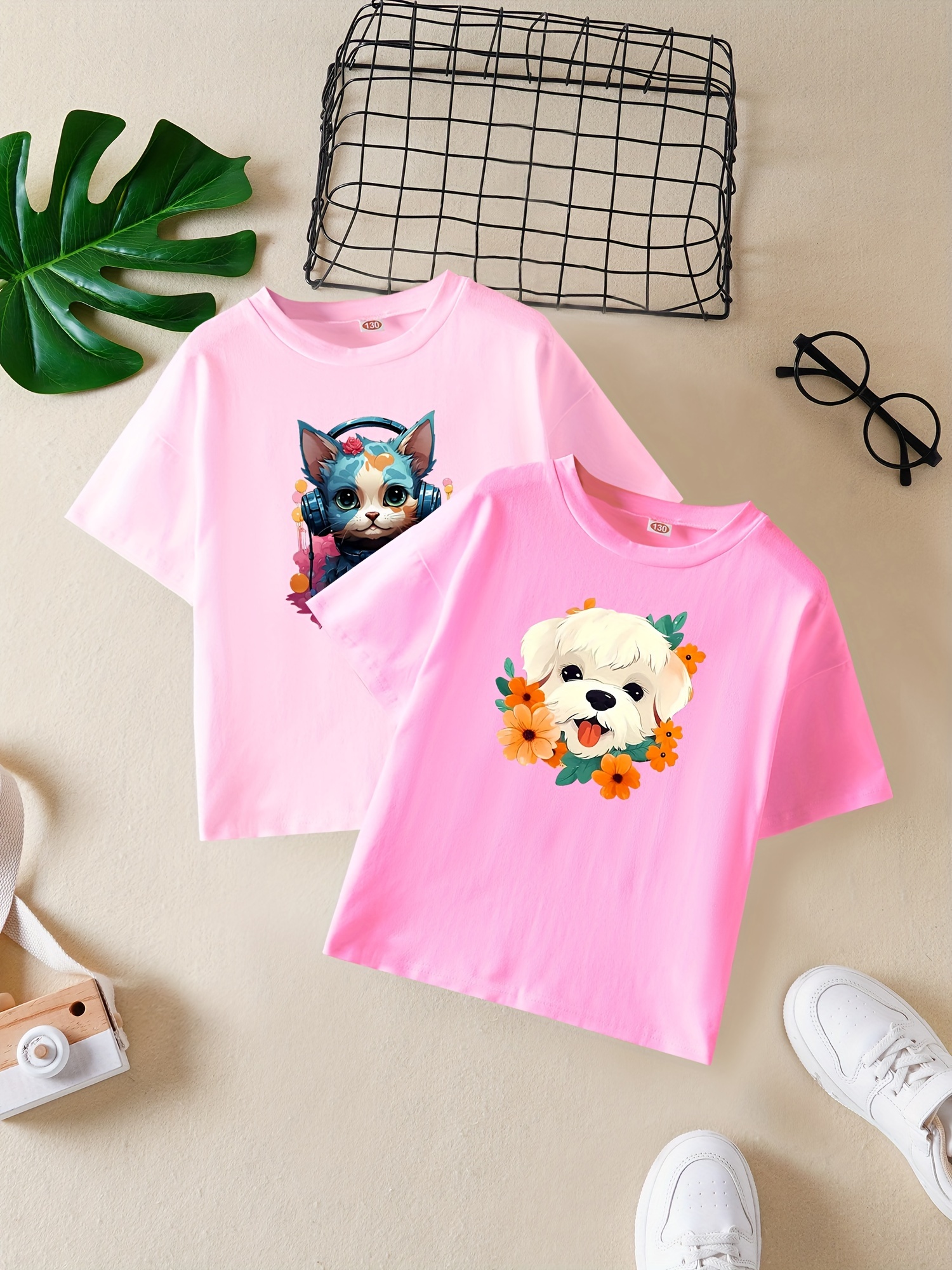 Sweet Cartoon Dog Graphic Short Sleeve T shirt Girls Summer - Temu Ireland