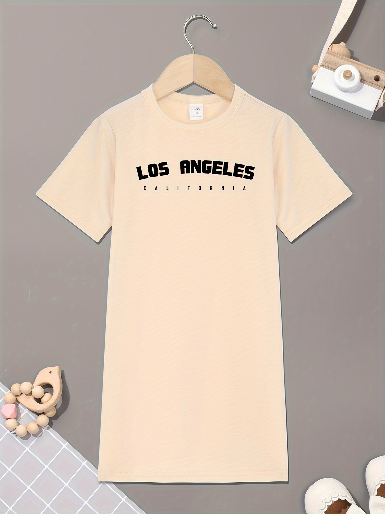 Los Angeles California Print Short Sleeve Dress Versatile - Temu United ...