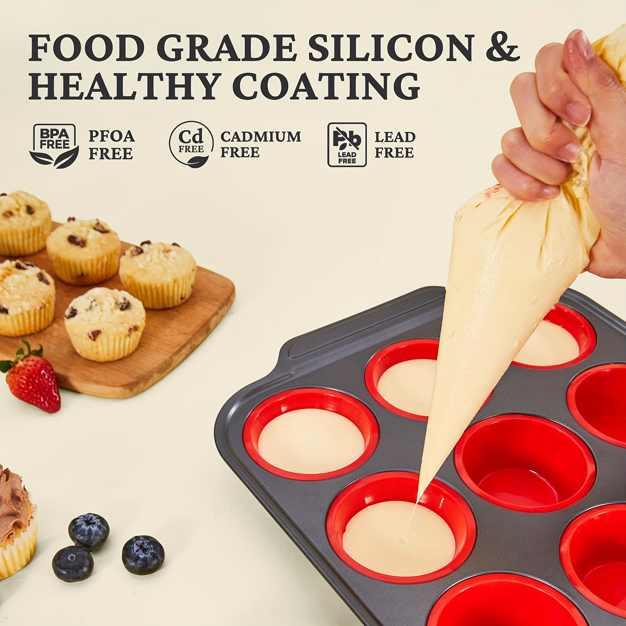 12 cavity Silicone Muffin Pan Metal Frame Nonstick Easy - Temu