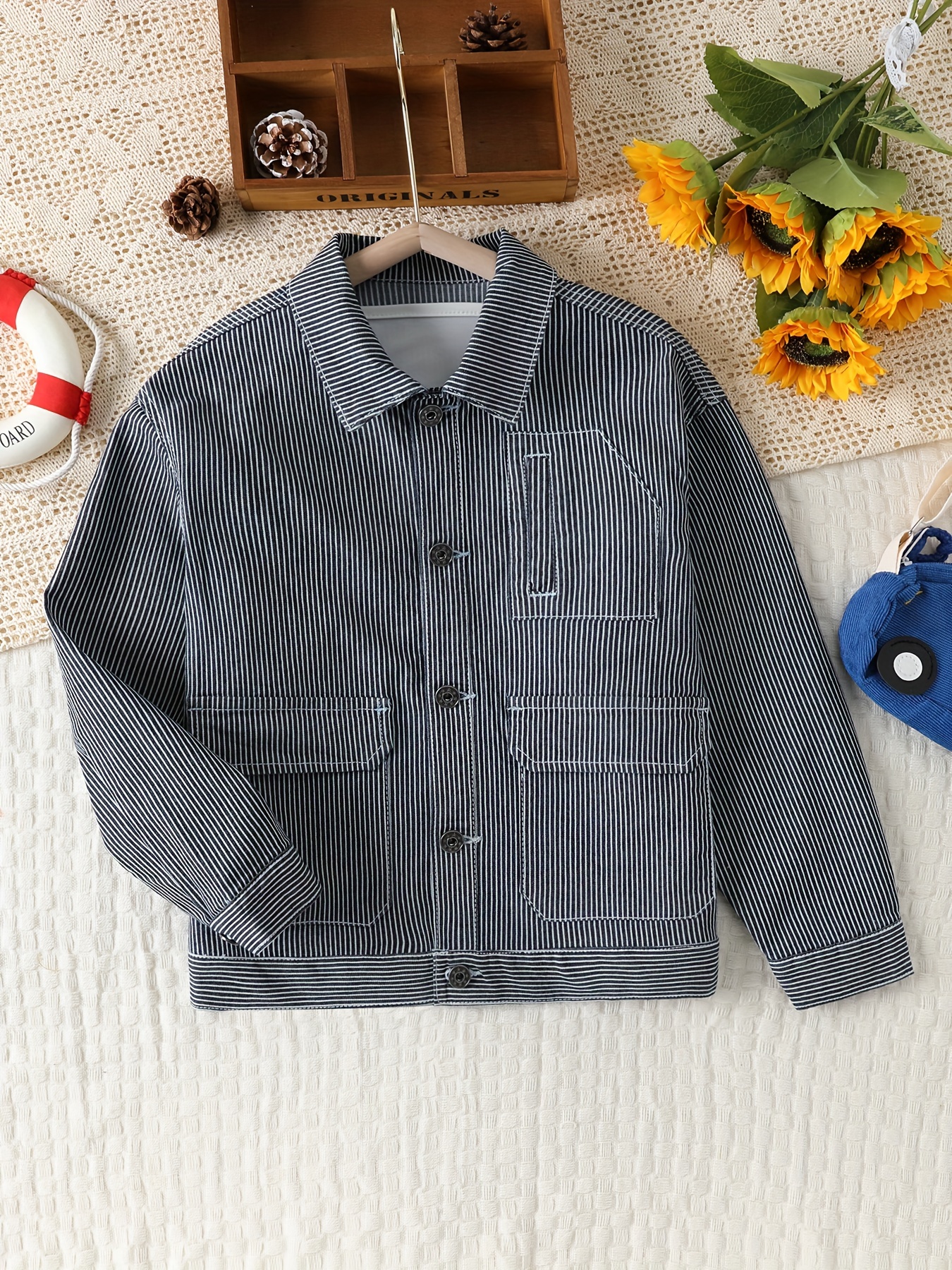 Girls Casual Panda Print Denim Jacket Striped Pattern Daily - Temu ...