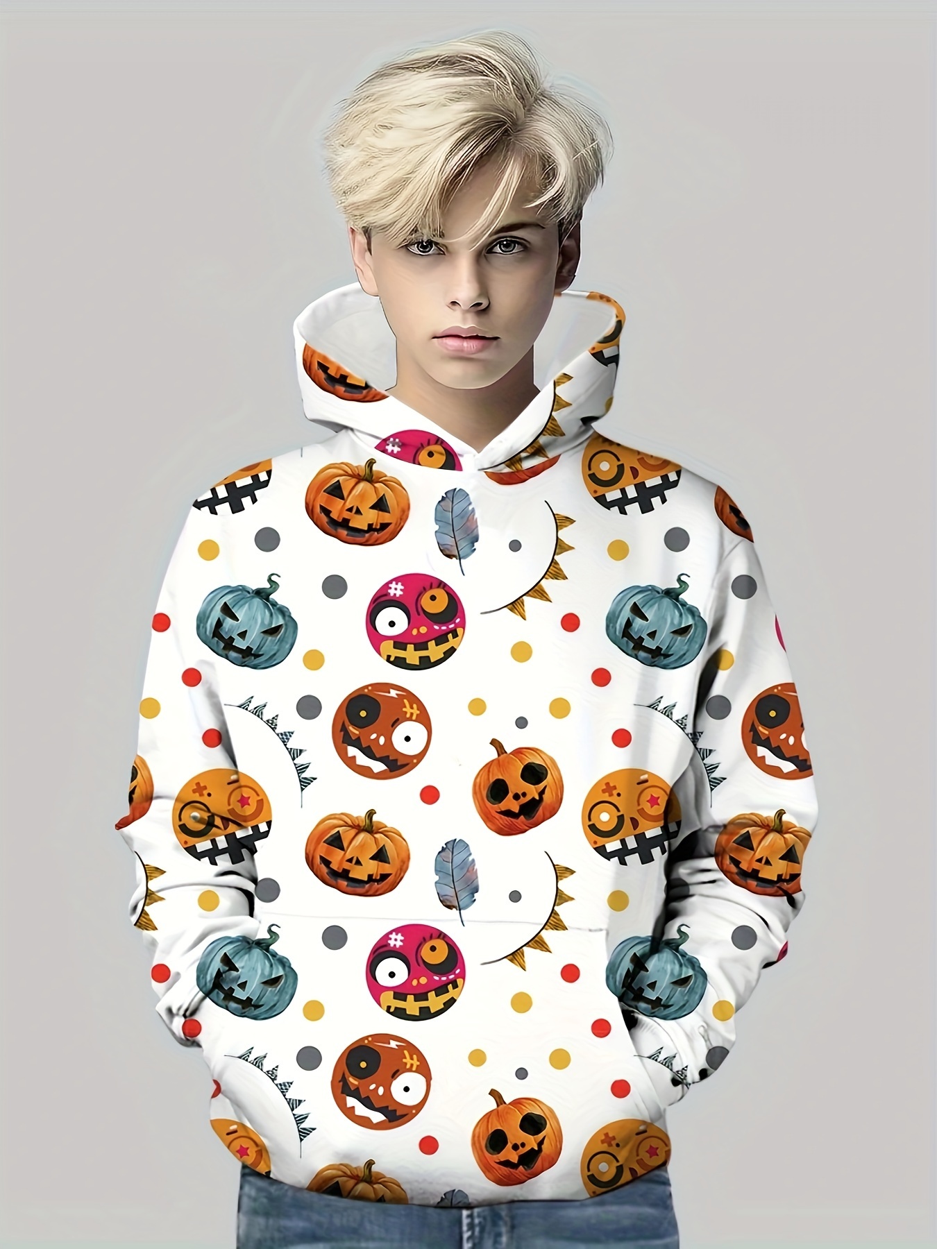 Halloween Funny Pumpkin Print Hoodie Creative Long Sleeve - Temu Ireland