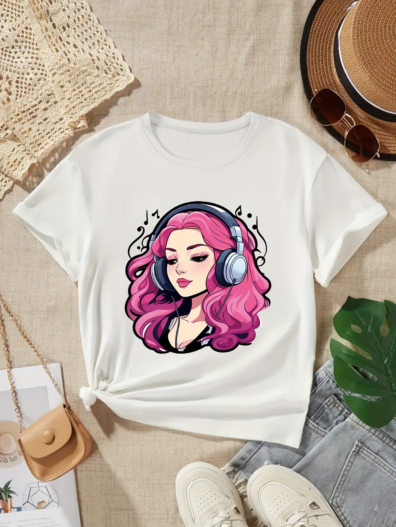 Loose T shirts Top Clothes Cool Cartoon Girl Headphone - Temu Australia
