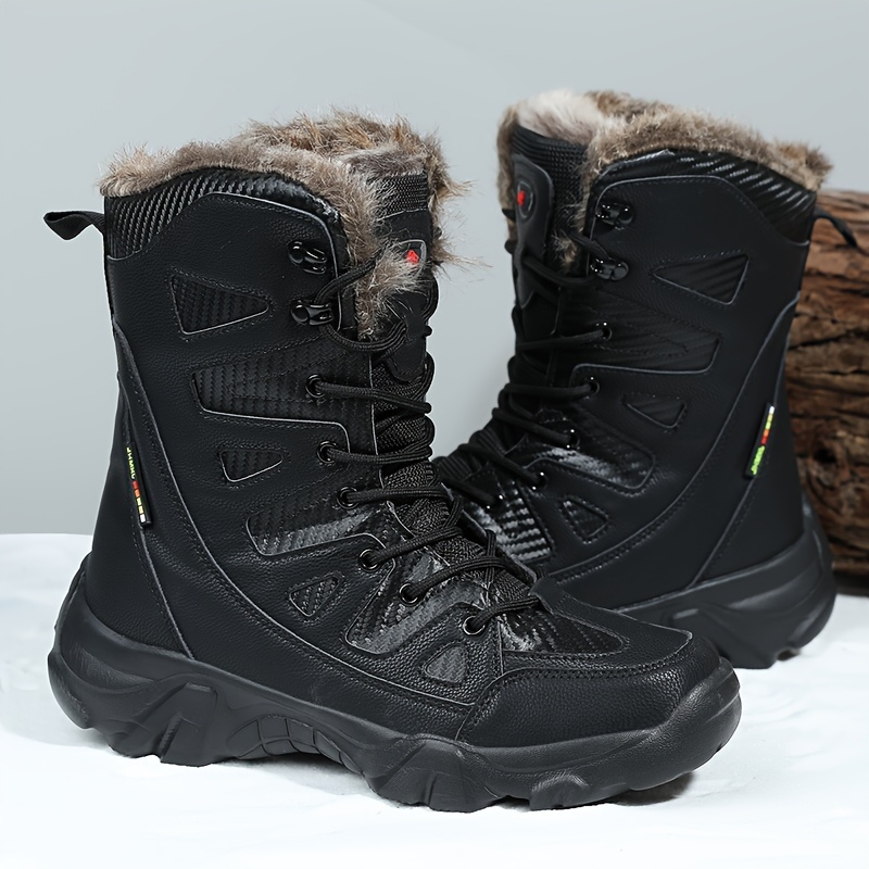 Mens Rugged Style Snow Boots Winter Thermal Shoes Windproof Hiking ...