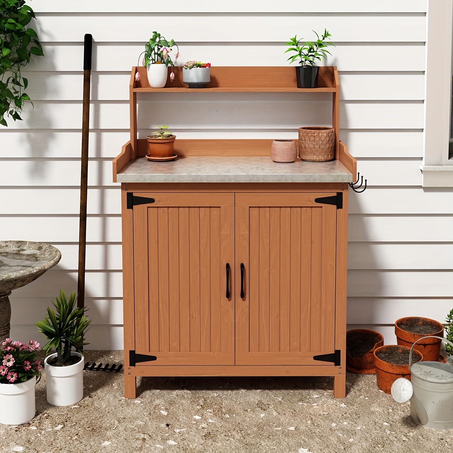 outdoor potting bench storage wooden garden potting Temu