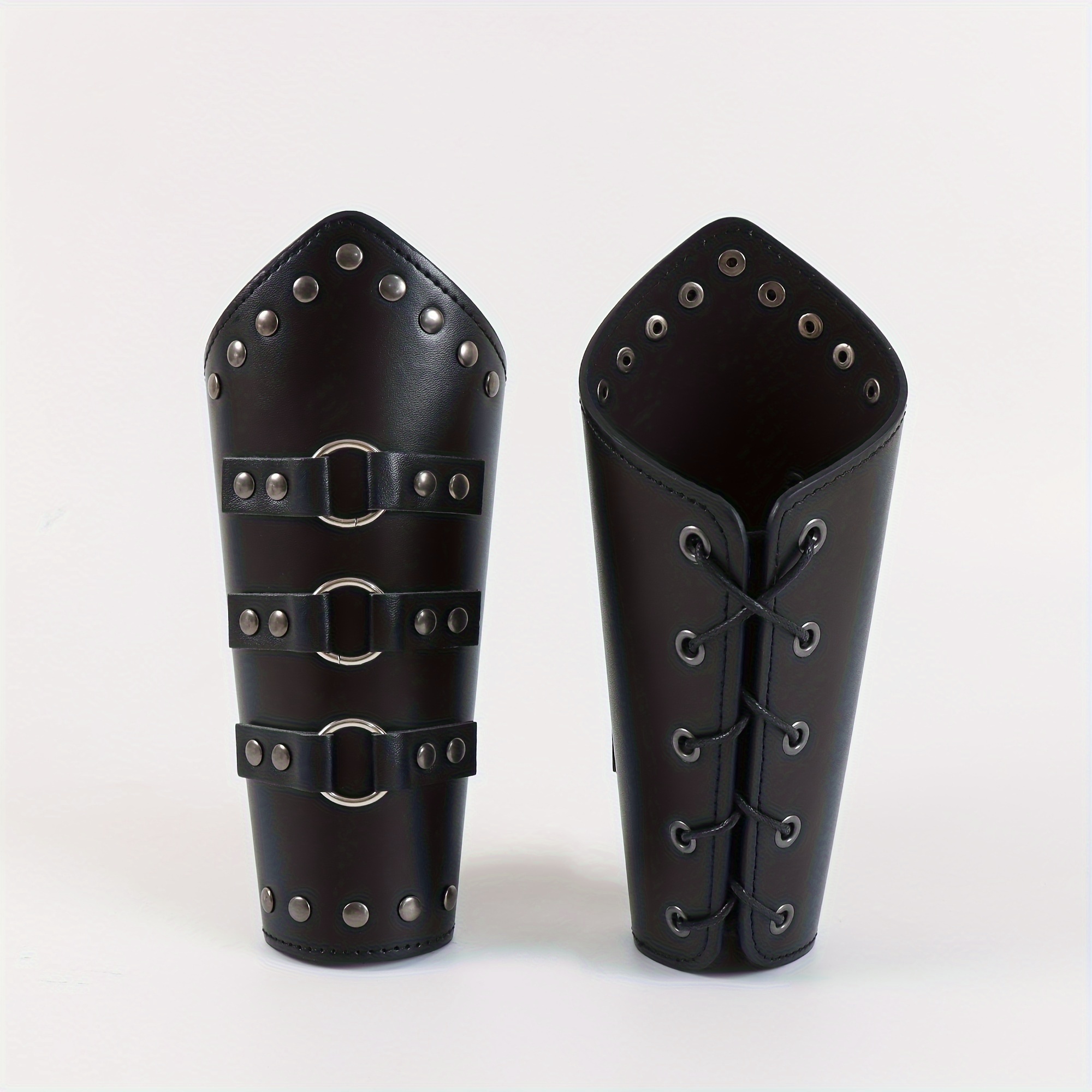 2 Pack Medieval Knight Black Pu Leather Arm Guards Viking Warrior Wrist ...