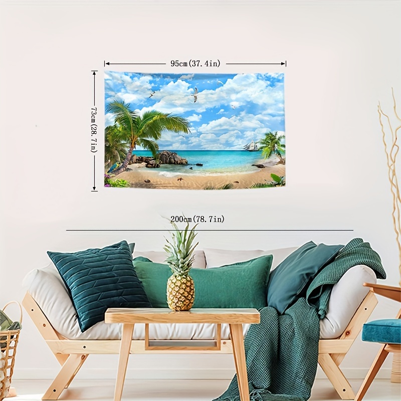 Sea Beach Coconut Tree Seagull Tapestry Polyester Tapestry - Temu Australia