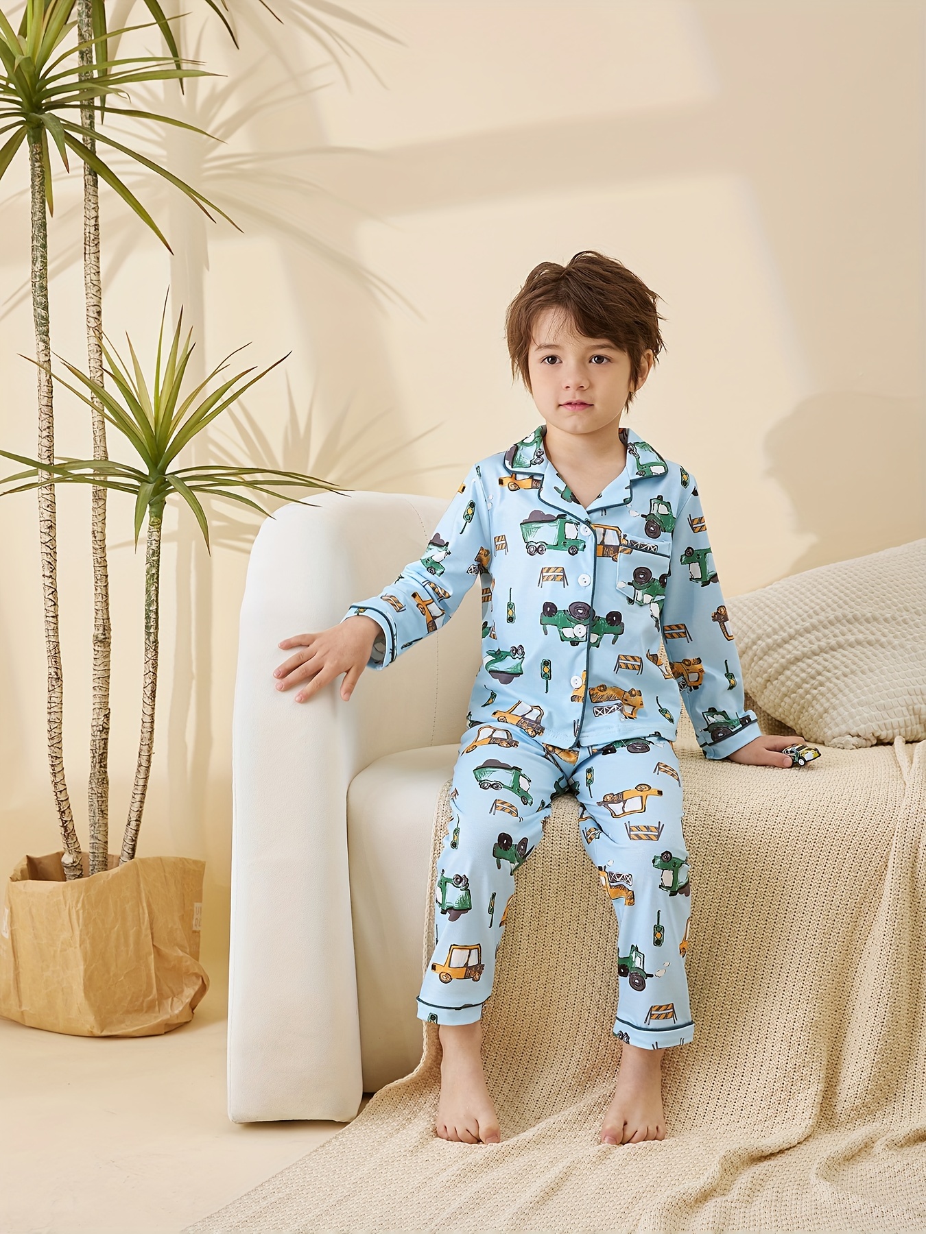 Toddler Girls Pajama Sets Allover Cartoon Truck Pattern - Temu Philippines