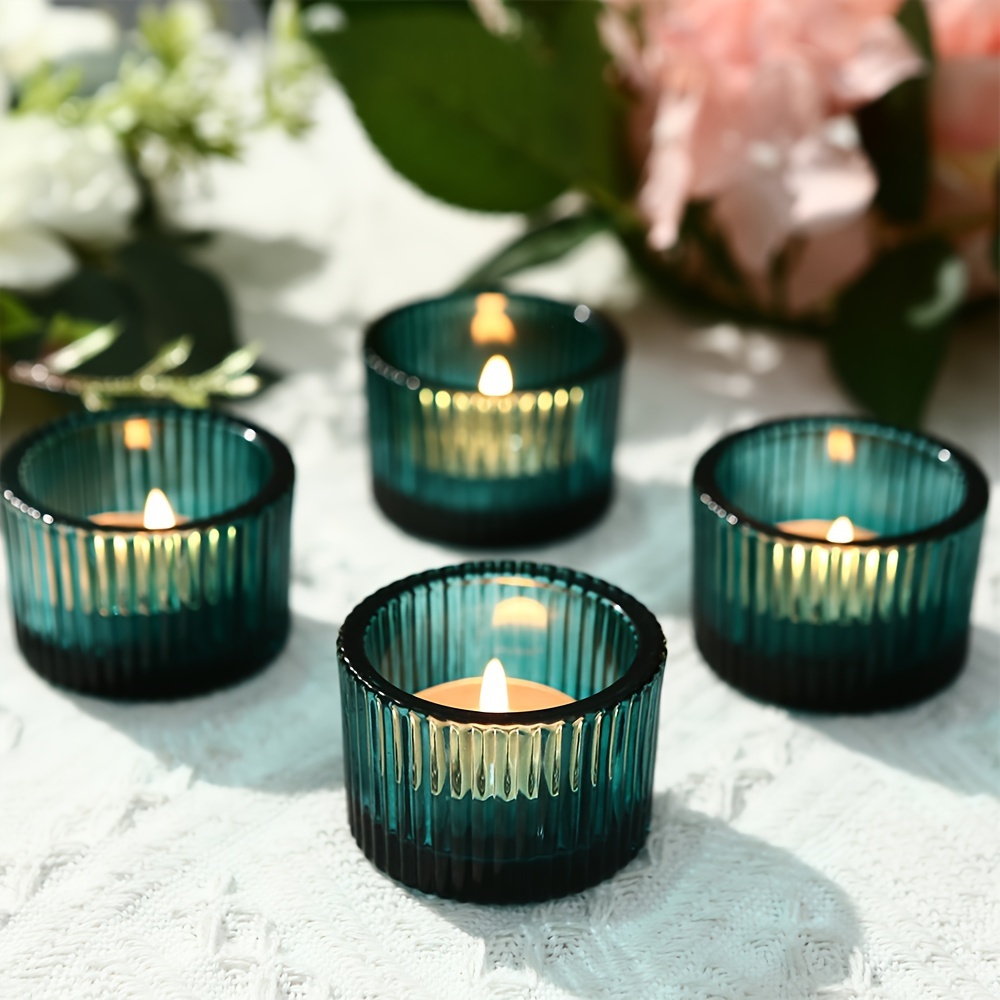 4 12pcs Vertical Stripe Glass Tealight Candle Holders Small Cute Votive ...
