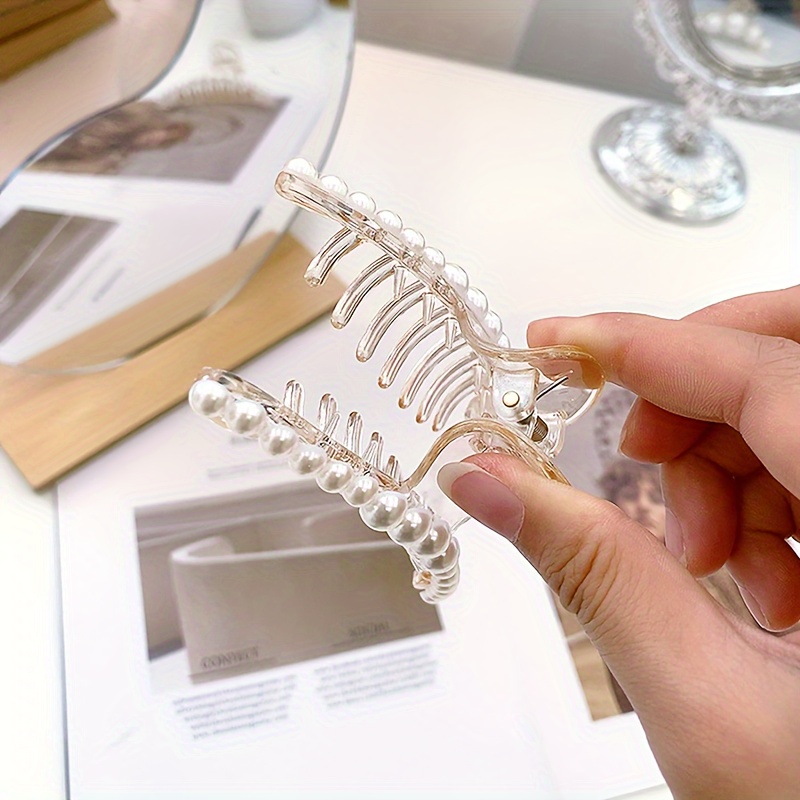 Elegant Pearl Decorative Hair Claw Clips Non Slip Hair - Temu