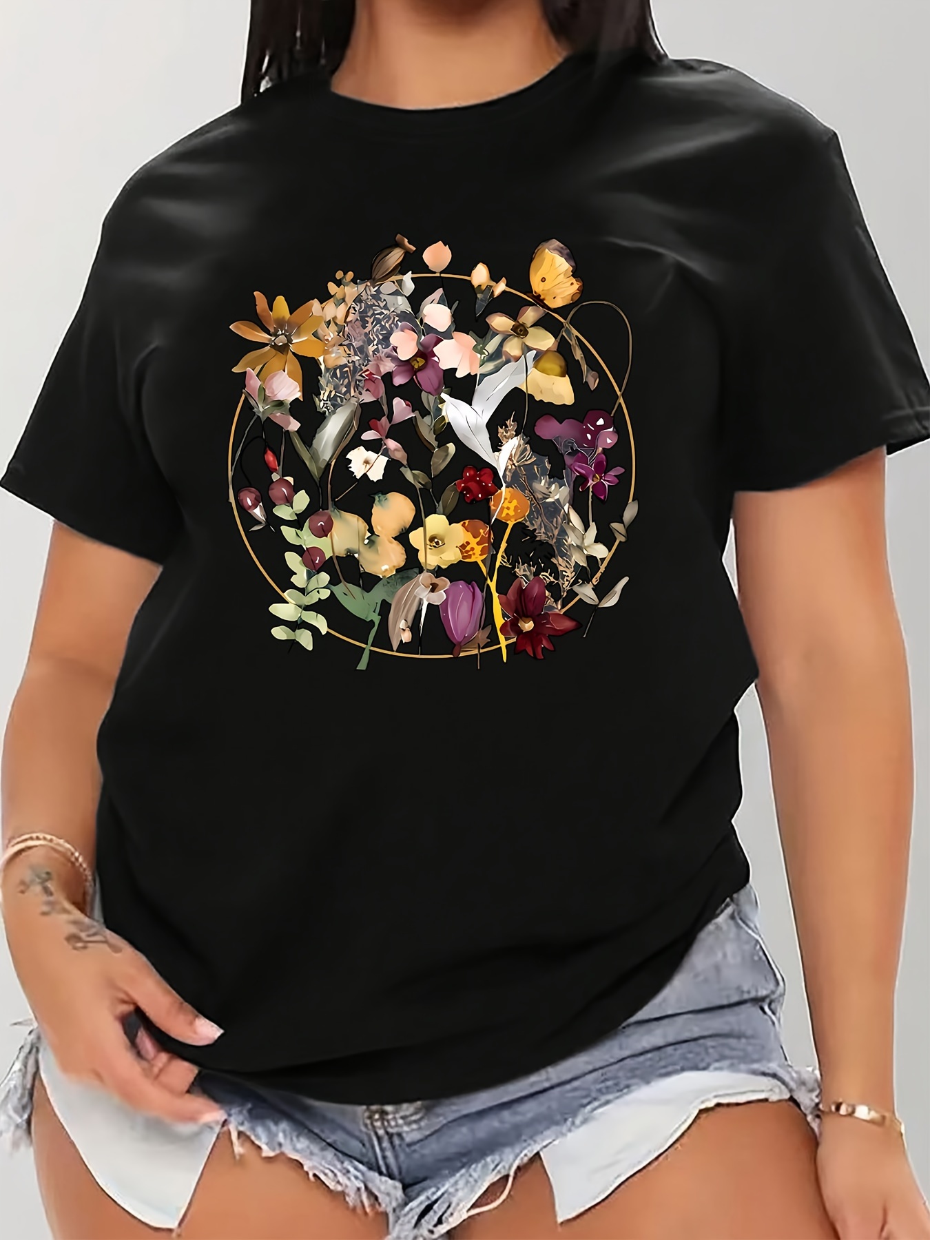 Casual Sports T shirt Top Women s Plus Size Plants Butterfly - Temu ...