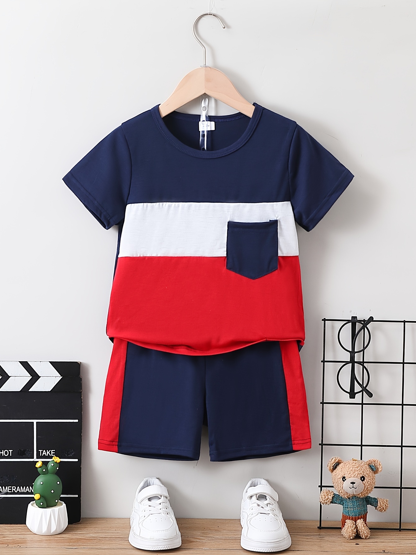 Boys Casual Color Block Short Sleeve Pocket Patched T shirt - Temu New ...