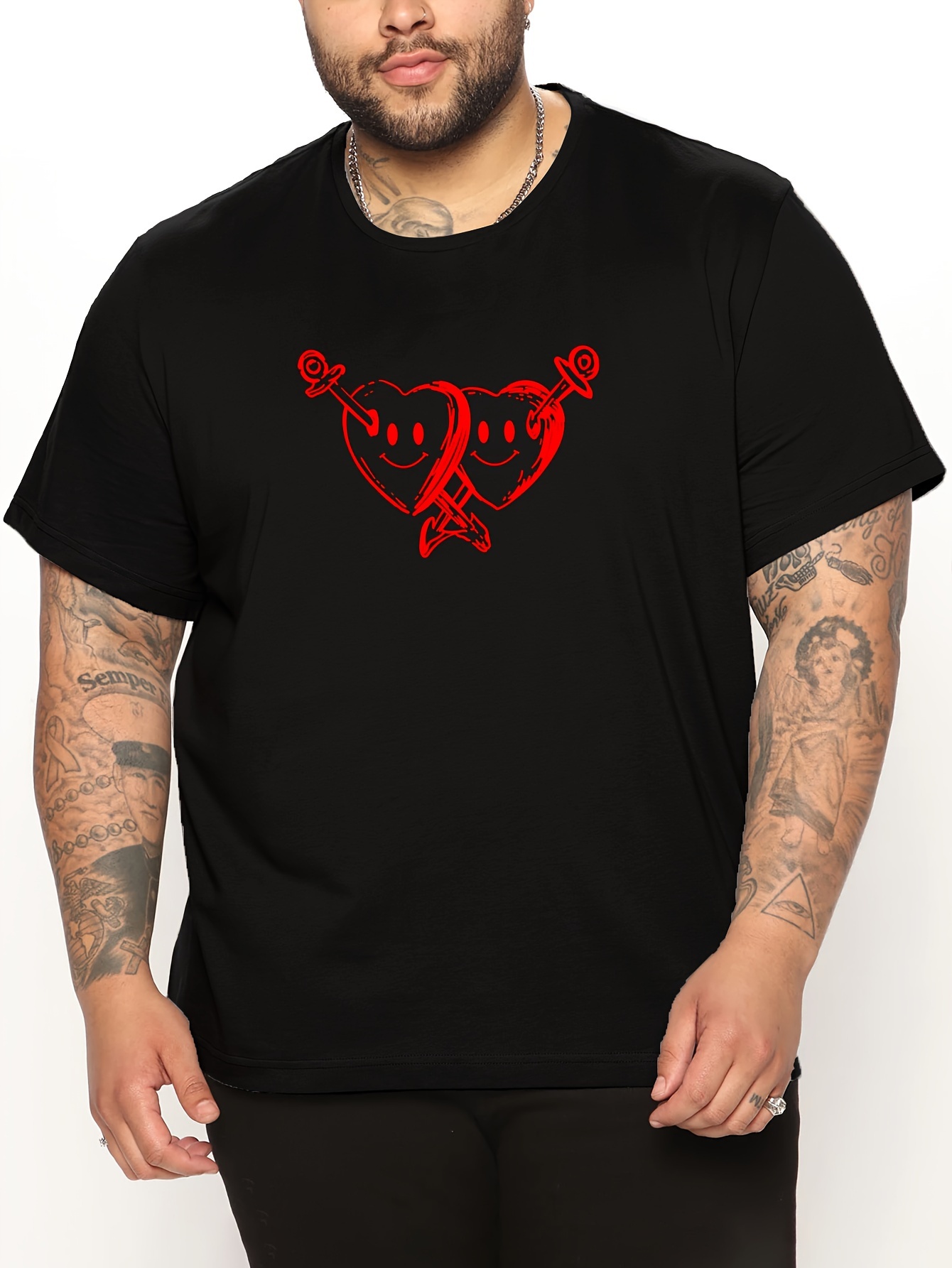 Plus Size Swords Heart Print Men's Trendy Comfy T shirt - Temu Canada
