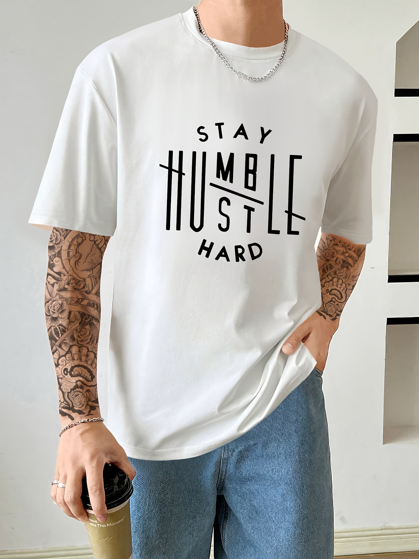 Stay Humble Print T Shirt Tees Men Casual Short Sleeve T - Temu Canada