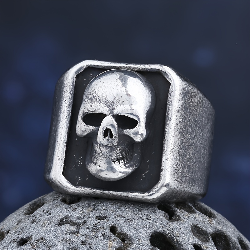 Punk Rock Stainless Steel Ring Retro Skull Ring Man - Temu United Kingdom