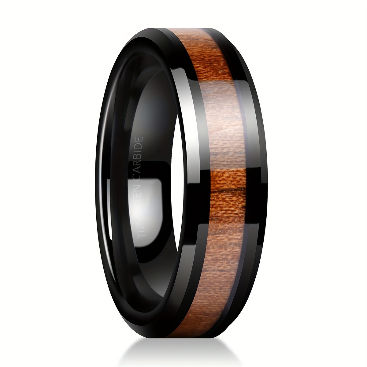 Tungsten Steel Ring Men Black Inlaid Wood Grain Wedding Ring - Temu ...
