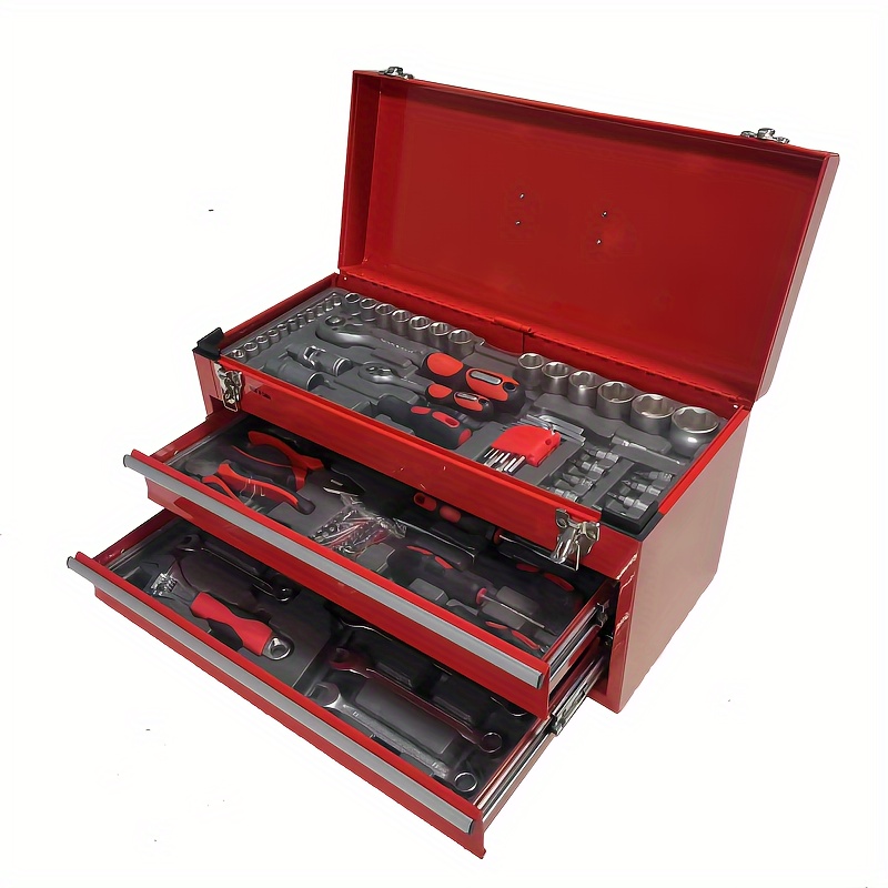 103pcs tool set with metal box High quality Toolbox Set Mobile storage box car repair kit hardware tools 2 drawer toolbox ratchet wrench set