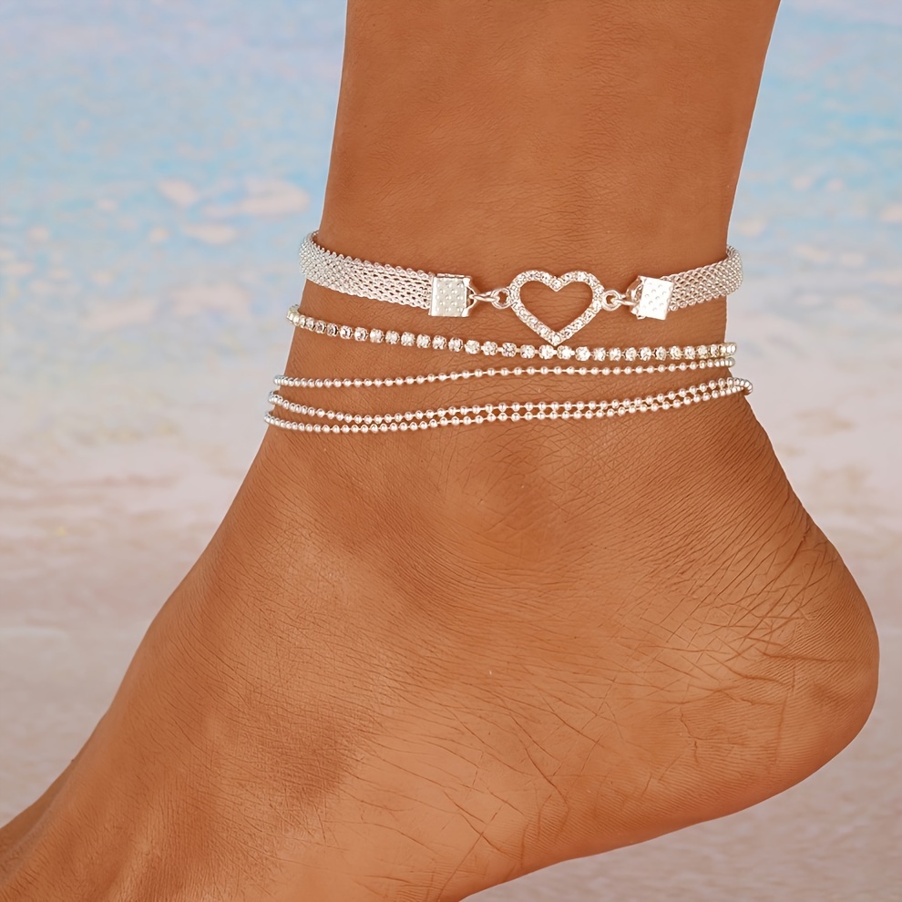 Simple Love Rhinestone Bead Anklet Set Women Holiday Party - Temu Australia