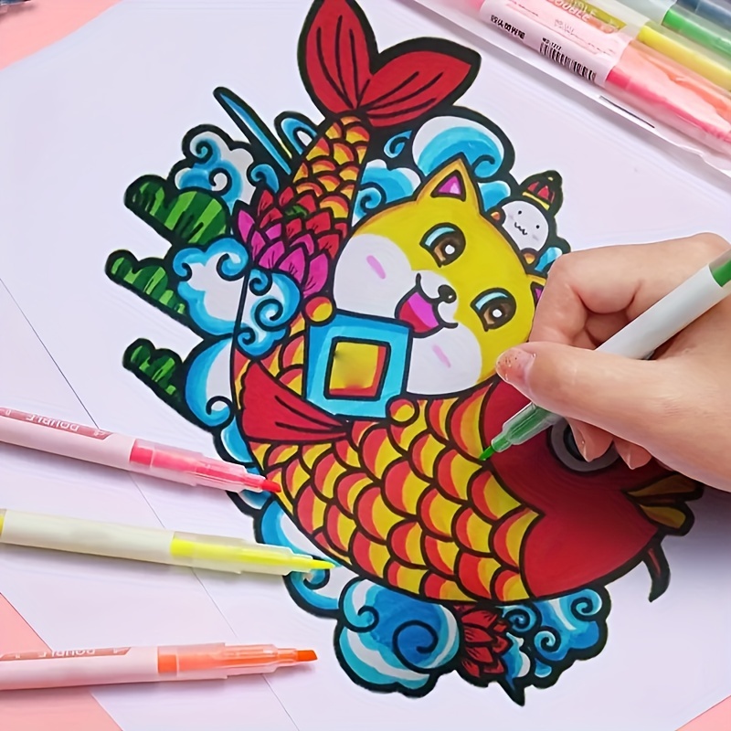 6 colors 6 double headed highlighter pens. students use - Temu Canada