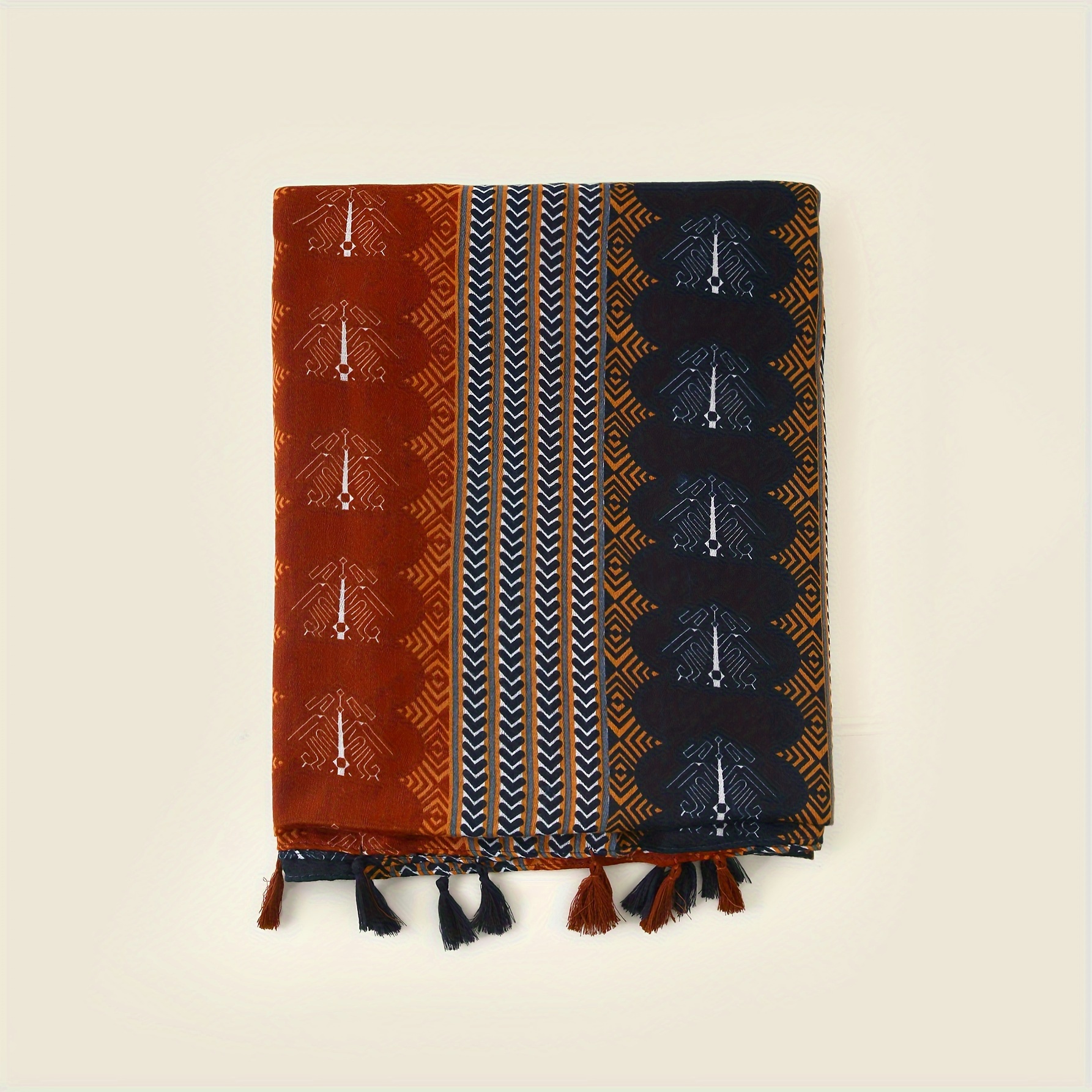 Blue Orange Wavy Arrow Scarf Thin Breathable Tassel Shawl - Temu Australia