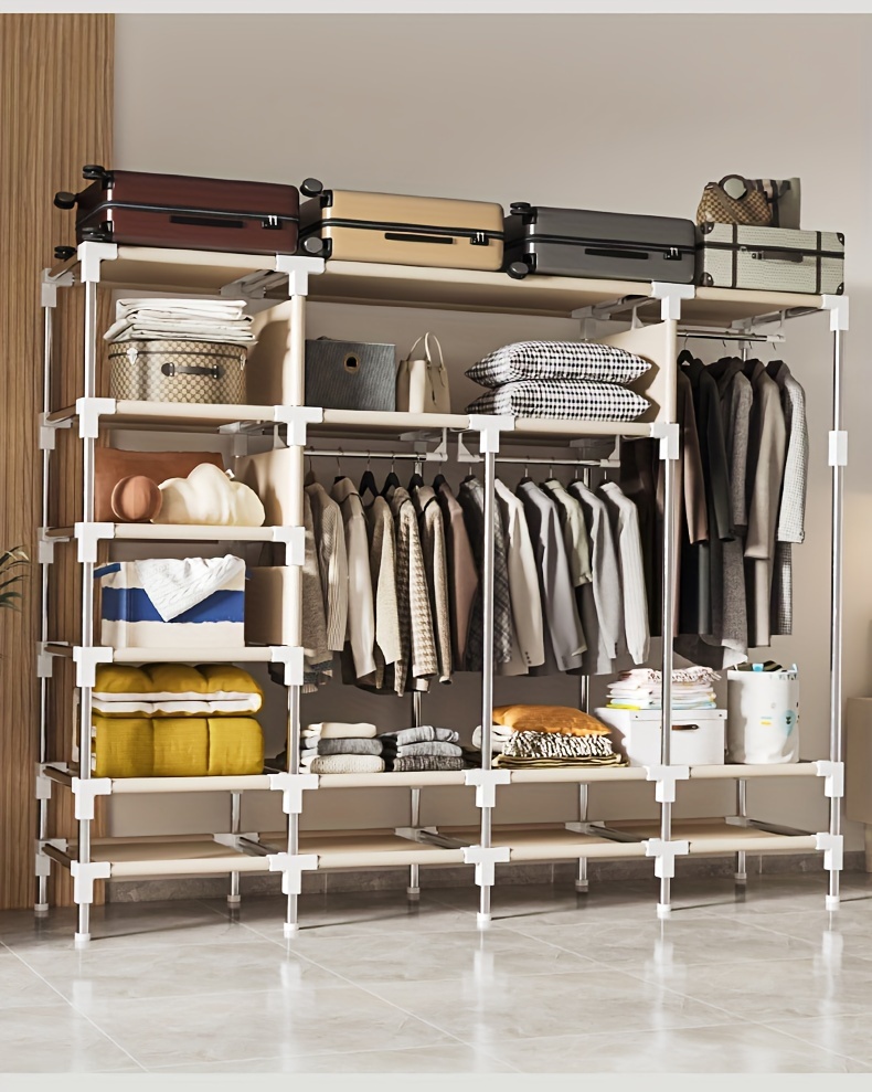 Modern Metal Frame Fabric Wardrobe Closet Drawers Free - Temu Australia