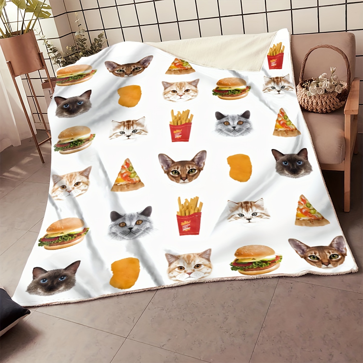 Gift Blanket Friends Cat Hamburger Pattern Soft Blanket - Temu United ...