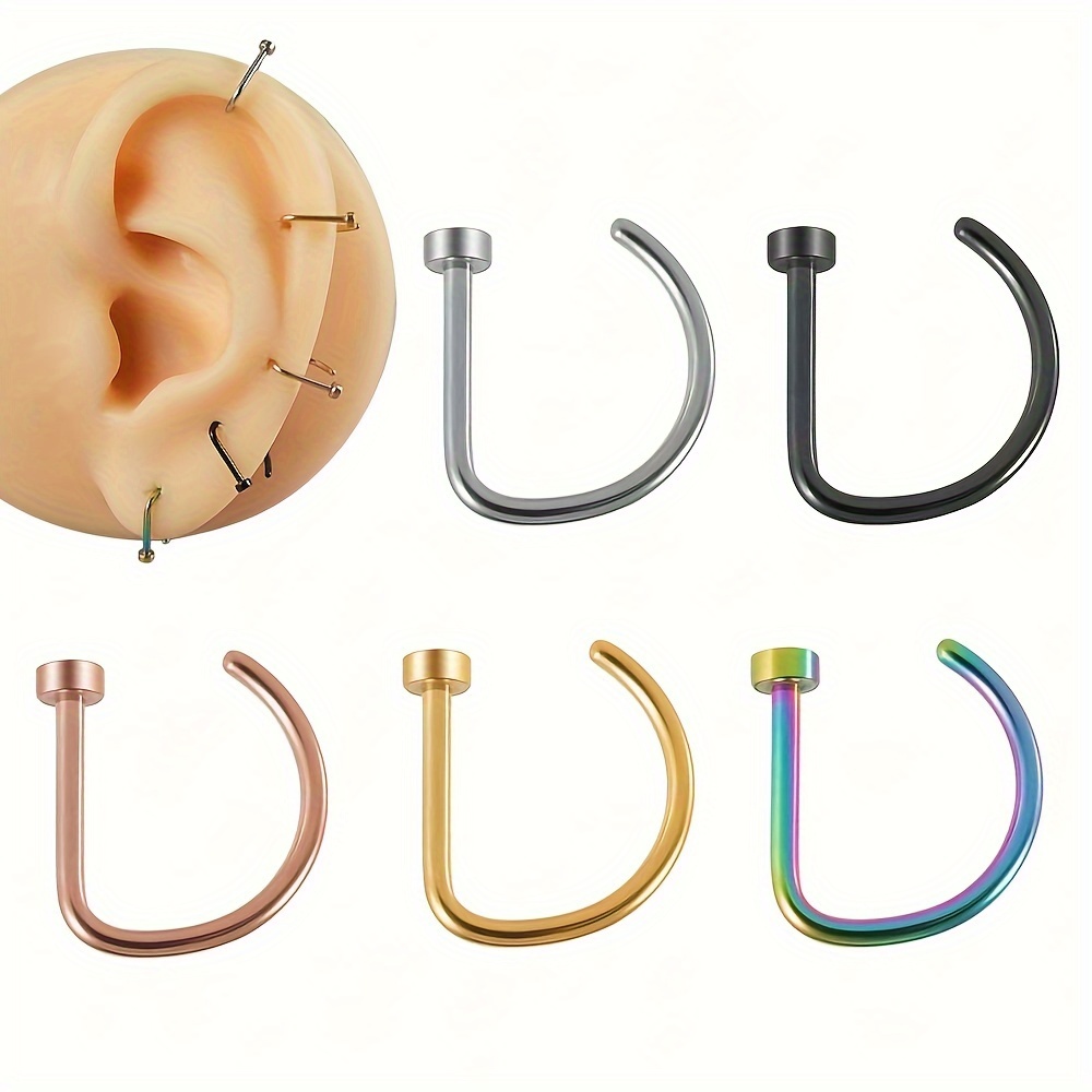 Stainless Steel D shaped Nose Hoop Rings No Piercing - Temu United Kingdom