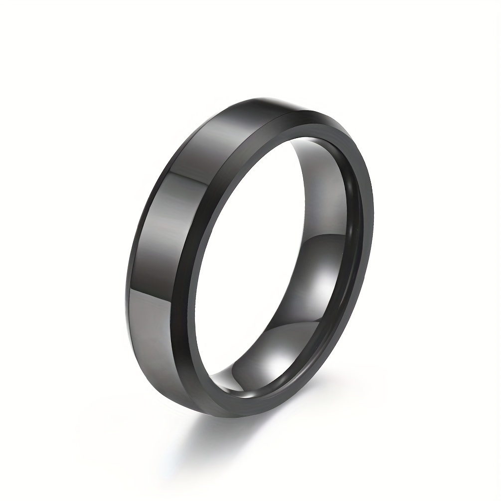 Wide Minimalist Double Bevel Edge Ring Tungsten Steel Smooth - Temu ...