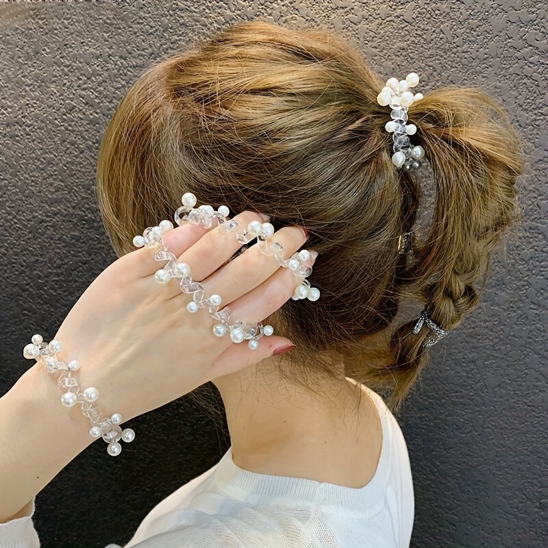 Cute Beaded Spiral Hair Ties Elastic Ponytail - Temu