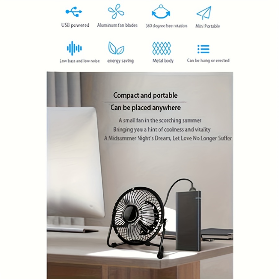 Usb Desk Fan, Silent Operation Portable Air Circulator, Aluminum Shade ...