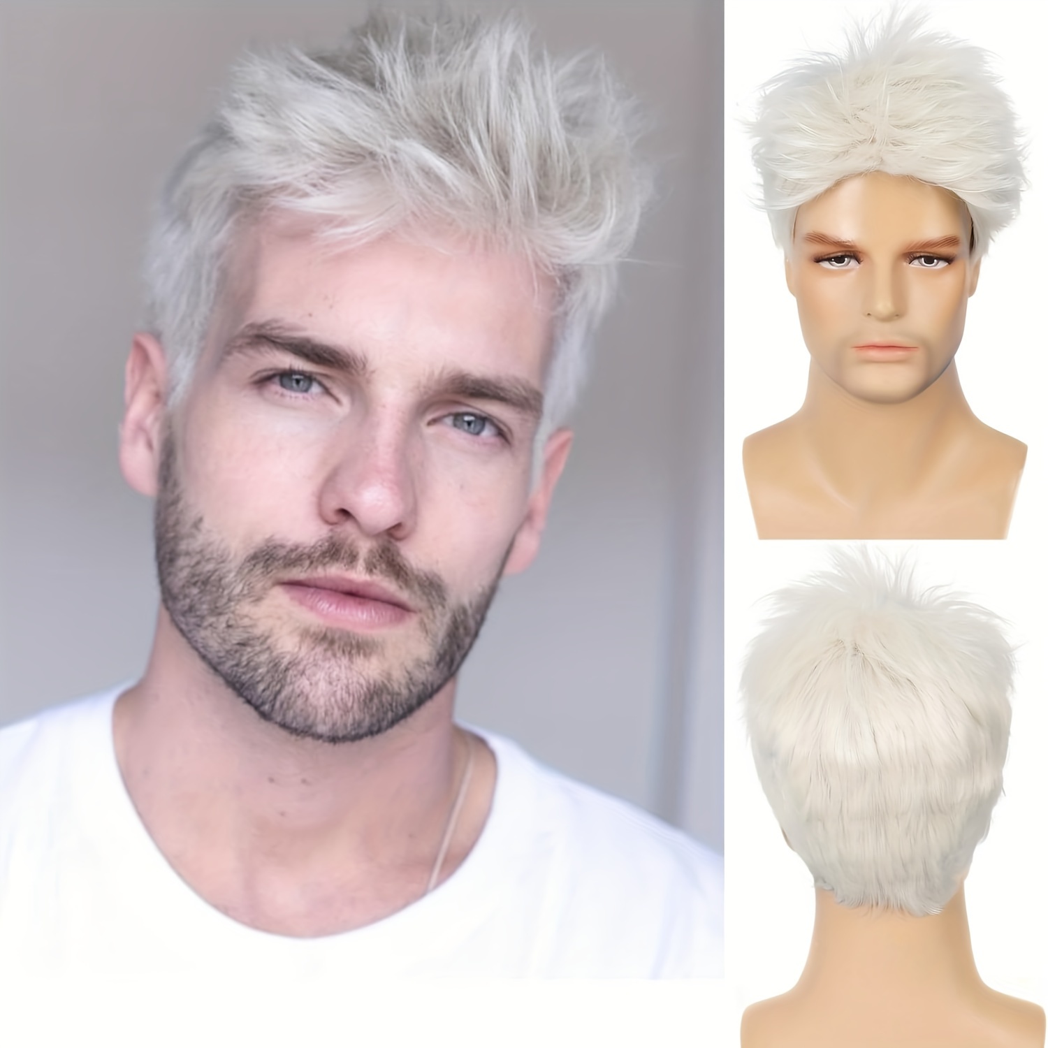 men s wig cream white short layered cosplay hair wig Temu