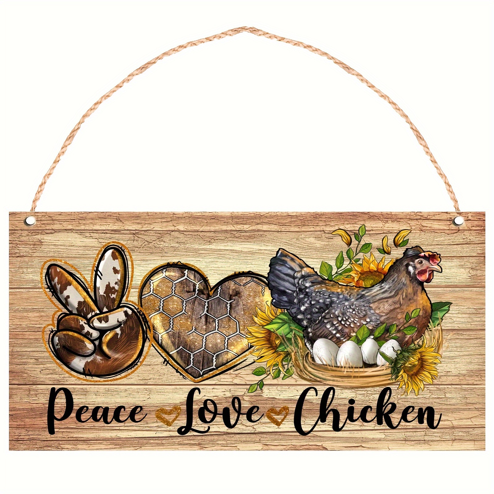 Wooden Painting Farm Decoration "peace Love Chicken" Hanging - Temu ...