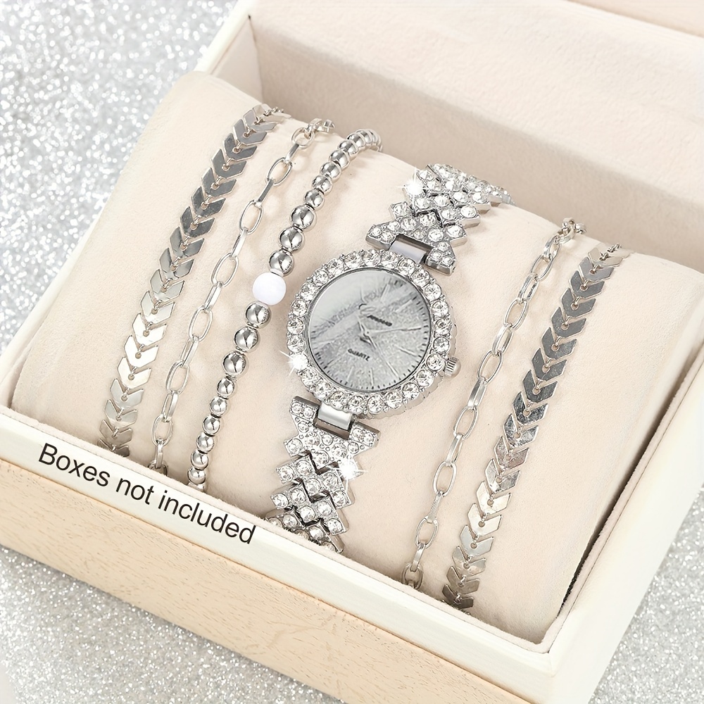 Conjunto 6 Piezas Reloj Cuarzo Lujo Incrustaciones Diamantes - Temu Mexico