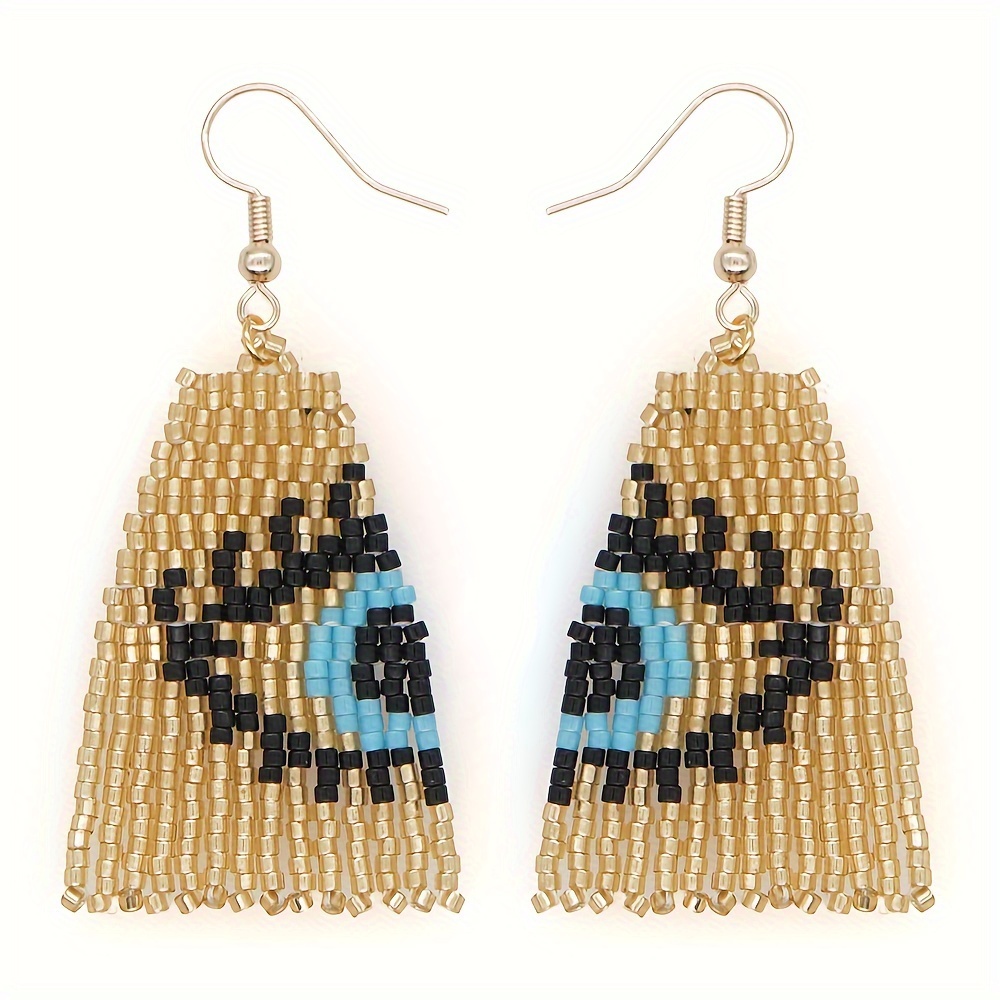 Half Eyes Bohemian Style Dangle Earrings Golden Beaded - Temu United ...