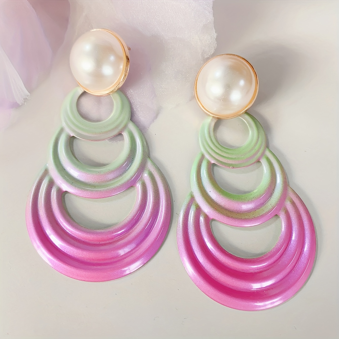Gradient Color Hollow Circle Faux Pearl Decor Dangle - Temu United Kingdom