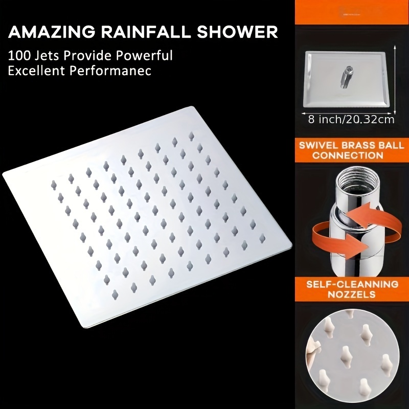 Rain Shower Head High Flow Stainless Steel Square Rainfall - Temu ...