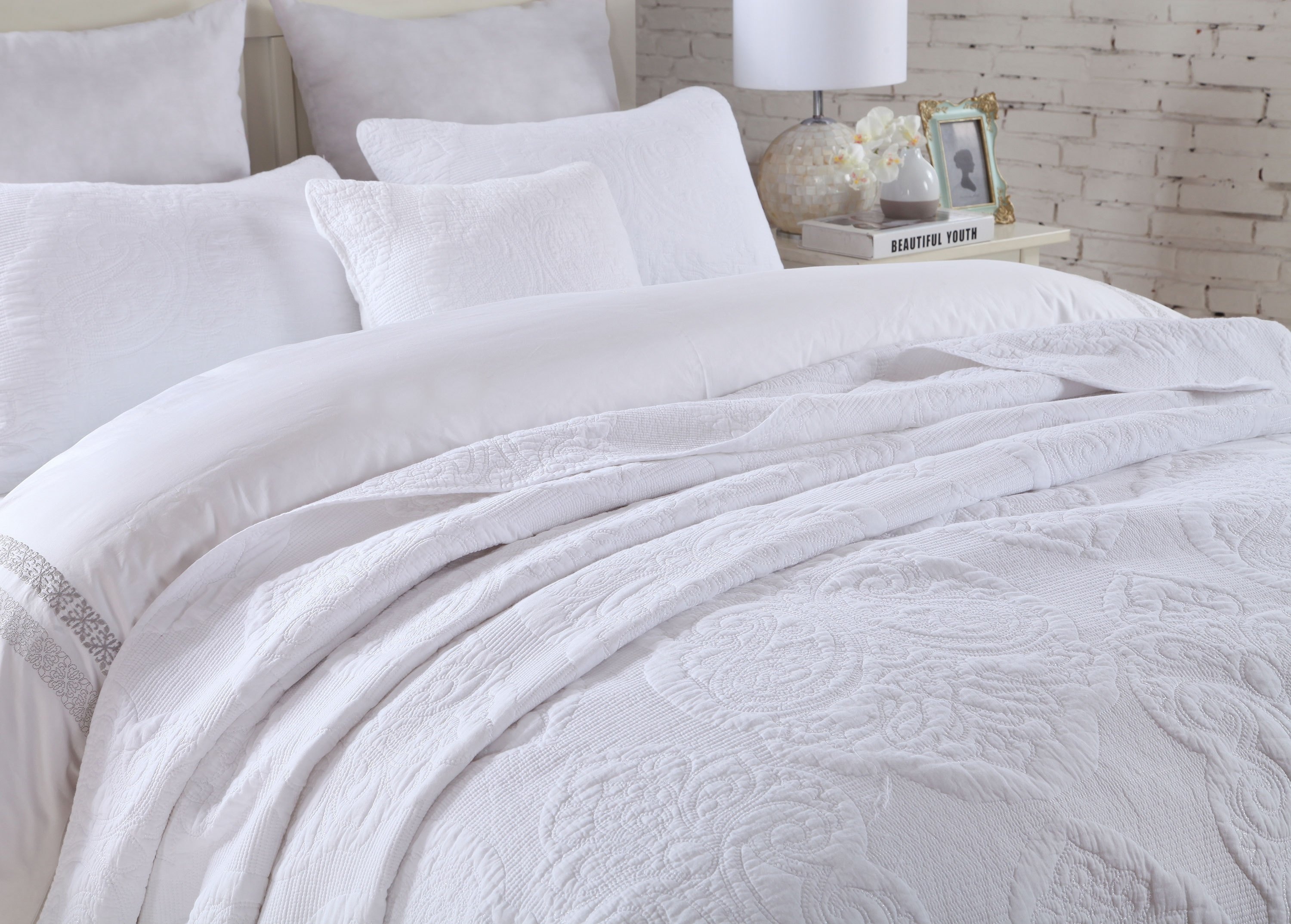 White Double sided Pure Cotton Printed Blanket Stitched Bed - Temu Ireland