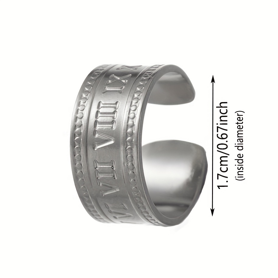 Punk Style Roman Digital Pattern Open Band Ring Stainless - Temu United ...