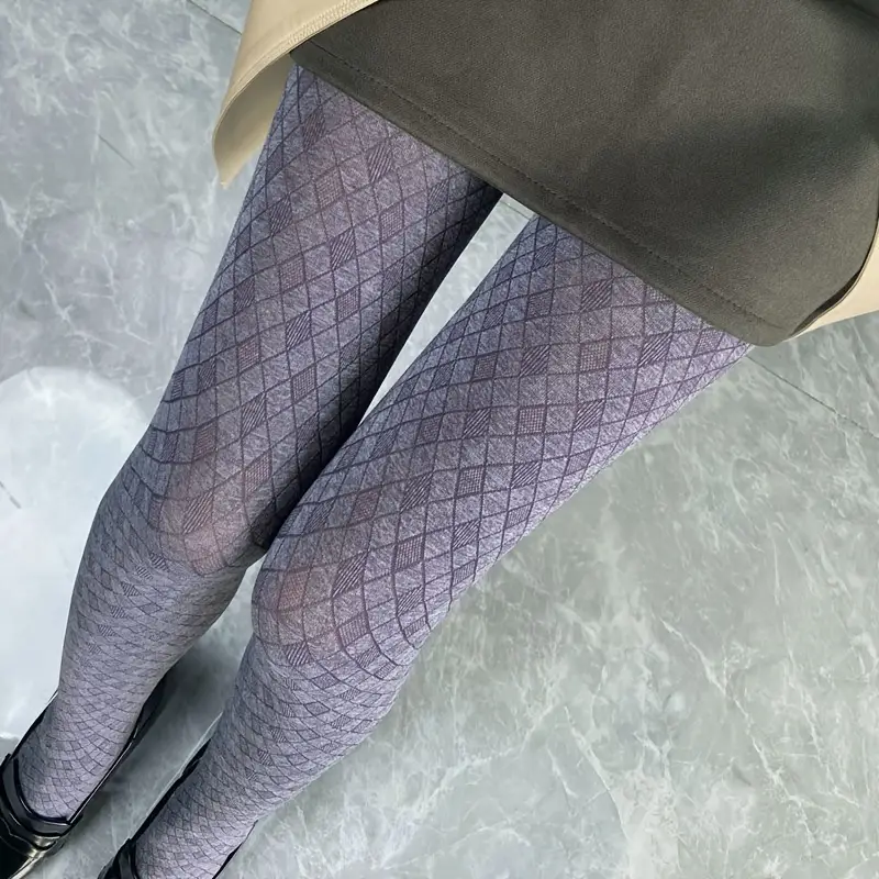 여성용 기하학적 패턴 니트 타이츠 폴리아마이드 폴리에스터 및 스판덱스 블렌드 클래식 프리피 스타일 불투명 팬 Temu Republic Of Korea