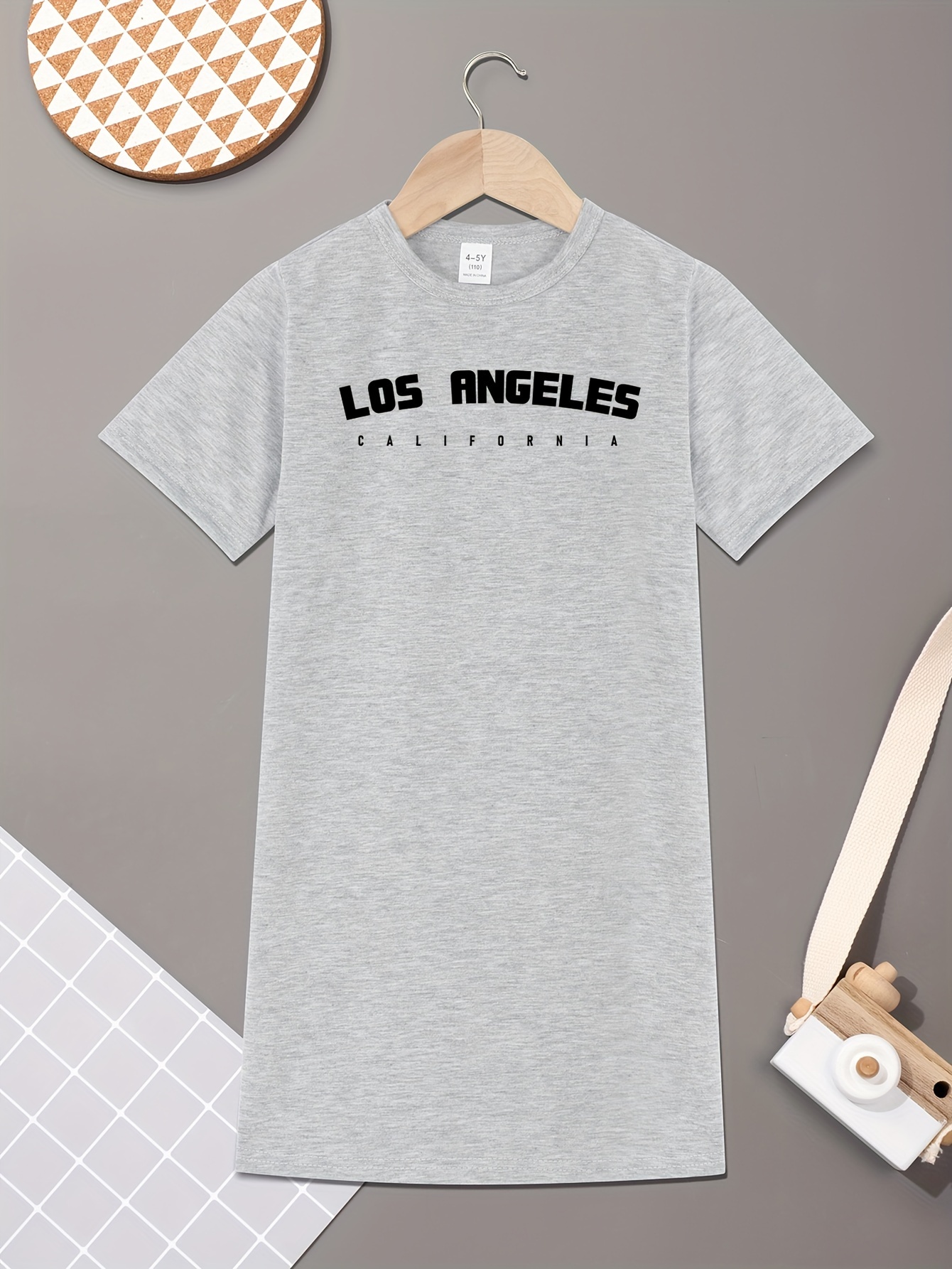 Los Angeles California Print Short Sleeve Dress Versatile - Temu United ...