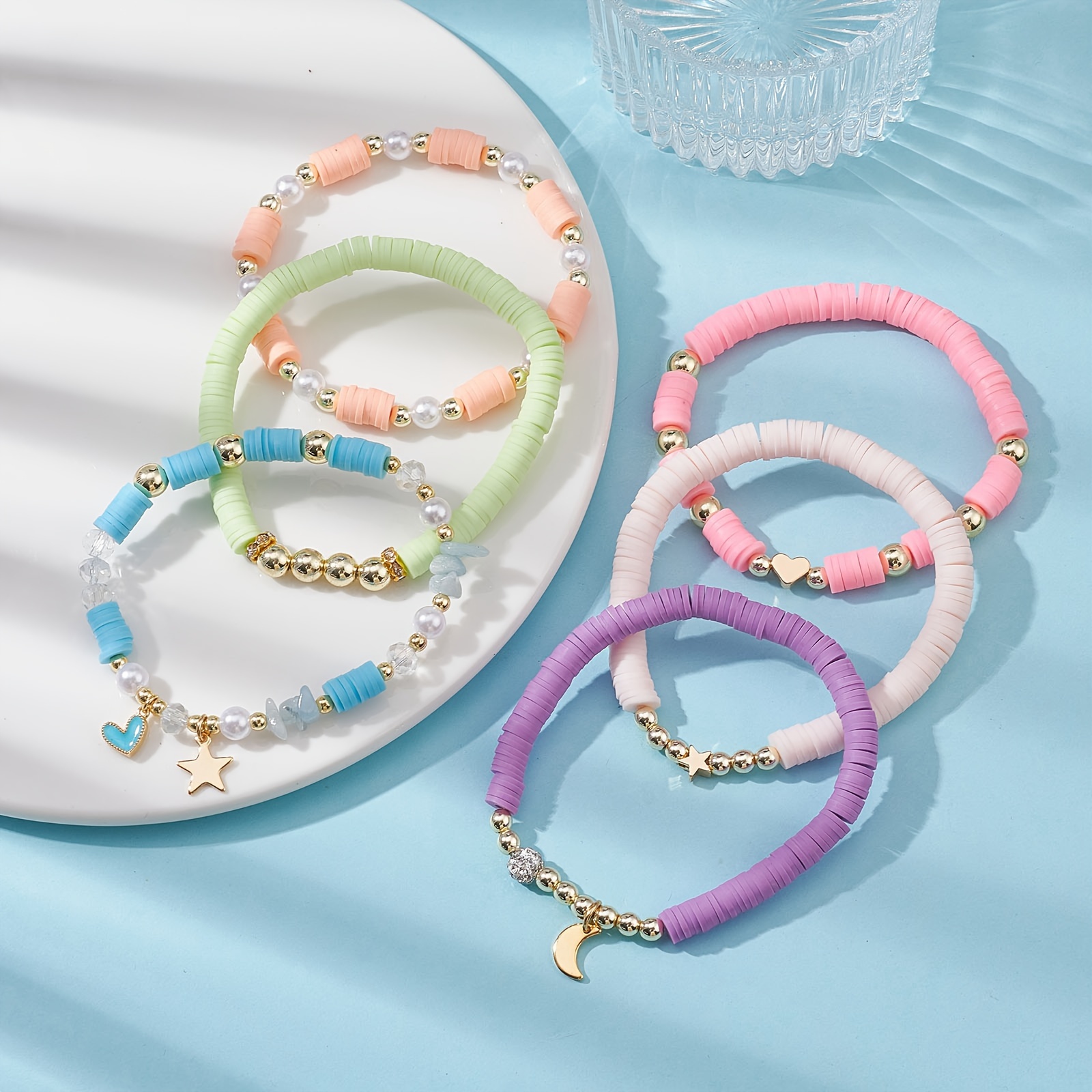 Moon Star Beads Bracelet Set Colorful Soft Clay Beads - Temu United Kingdom