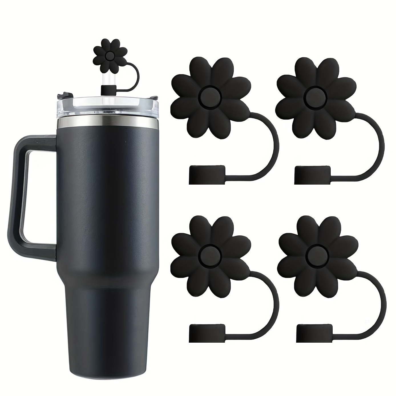 Cute Black Flower Straw Cover Stanley Cup 30 Dustproof - Temu Ireland