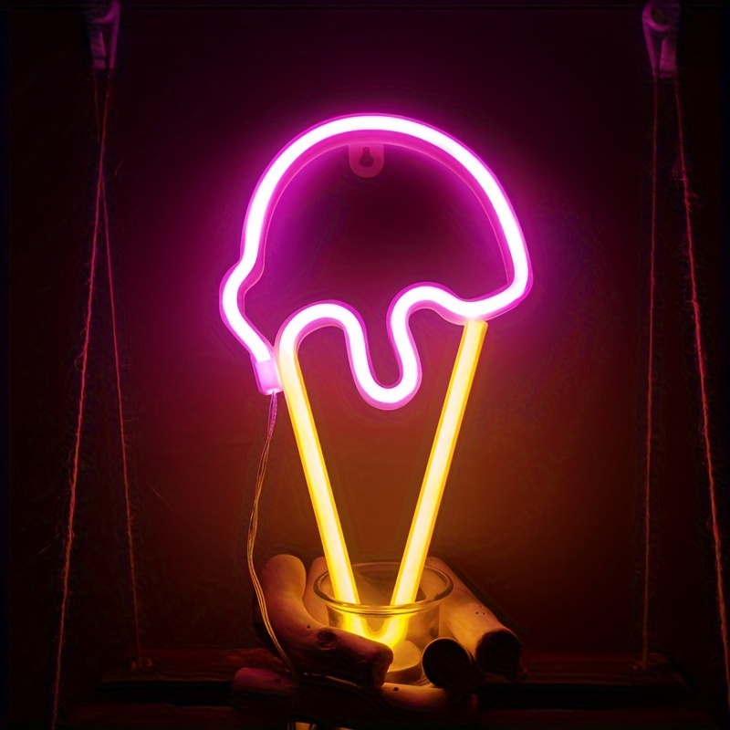 Led Neon Lights Ice Cream Cone Sign Kawaii Room Decor Gift - Temu
