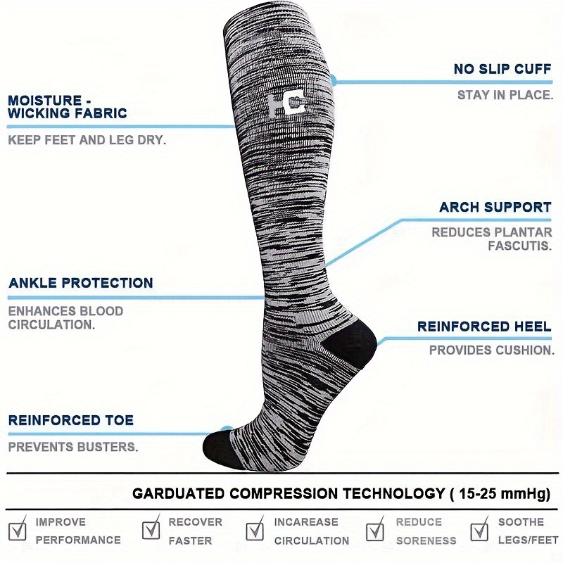 3 Pairs Of Striped Long Tube Socks, Air Compression Socks, Men's And ...