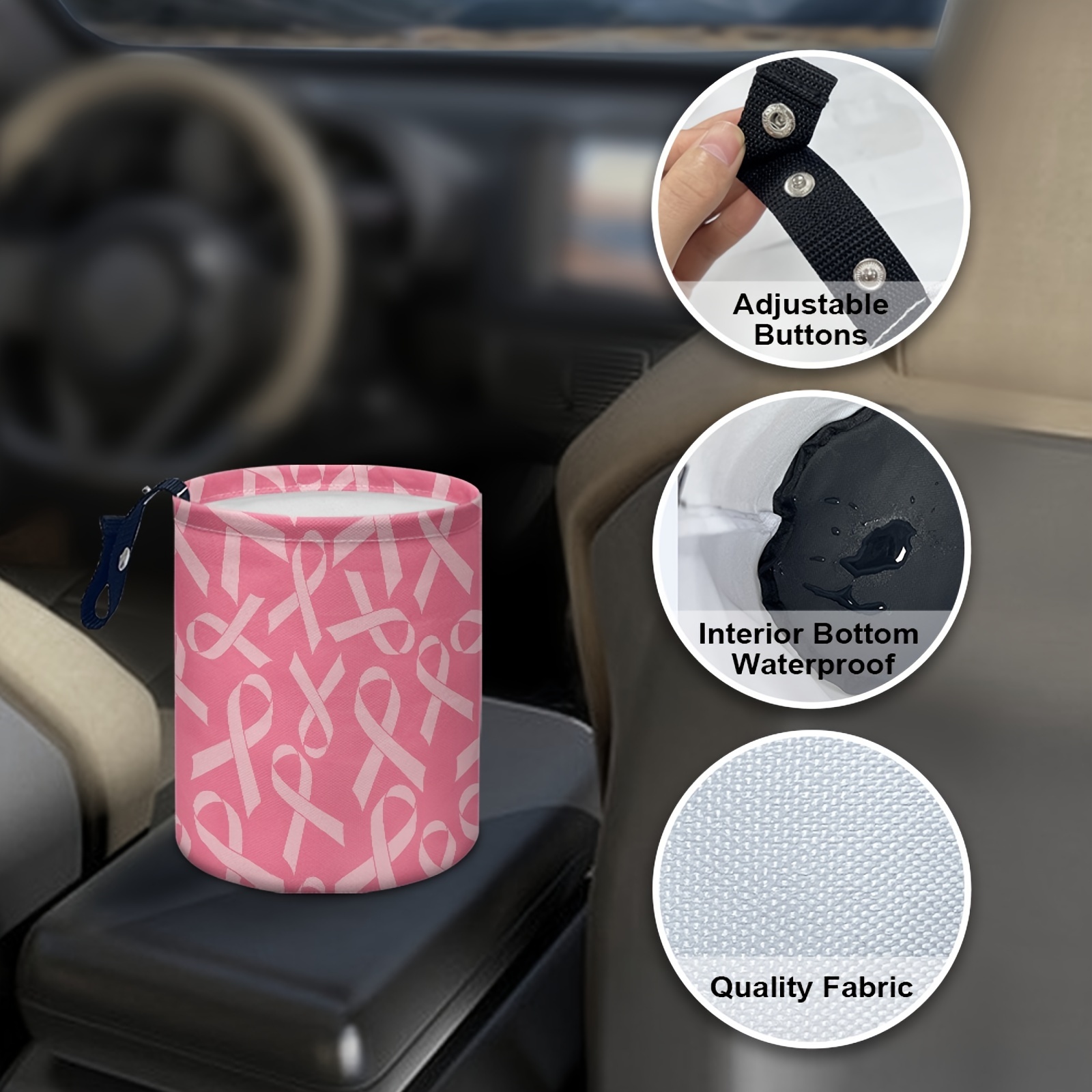 Ribbon Breast Cancer Awareness Print Car Trash Vehicles - Temu New Zealand