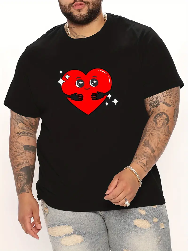 Plus Size Love Heart Print Mens Short Sleeve T Shirts Comfy Temu Denmark