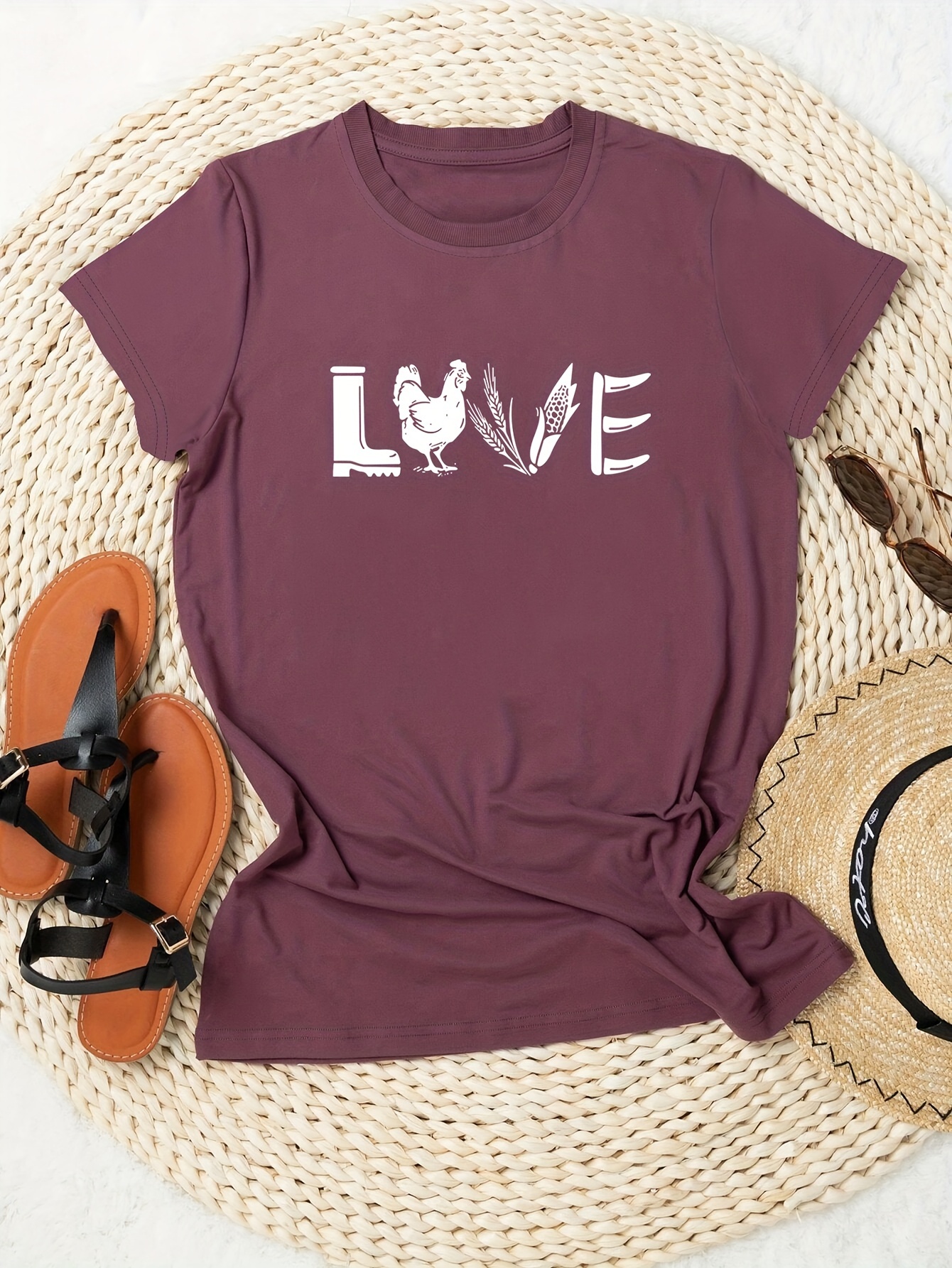 Love Print T shirt Short Sleeve Crew Neck Casual Top Summer - Temu Canada