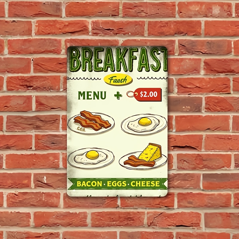 Vintage Breakfast Menu Metal Sign Retro Kitchen - Temu