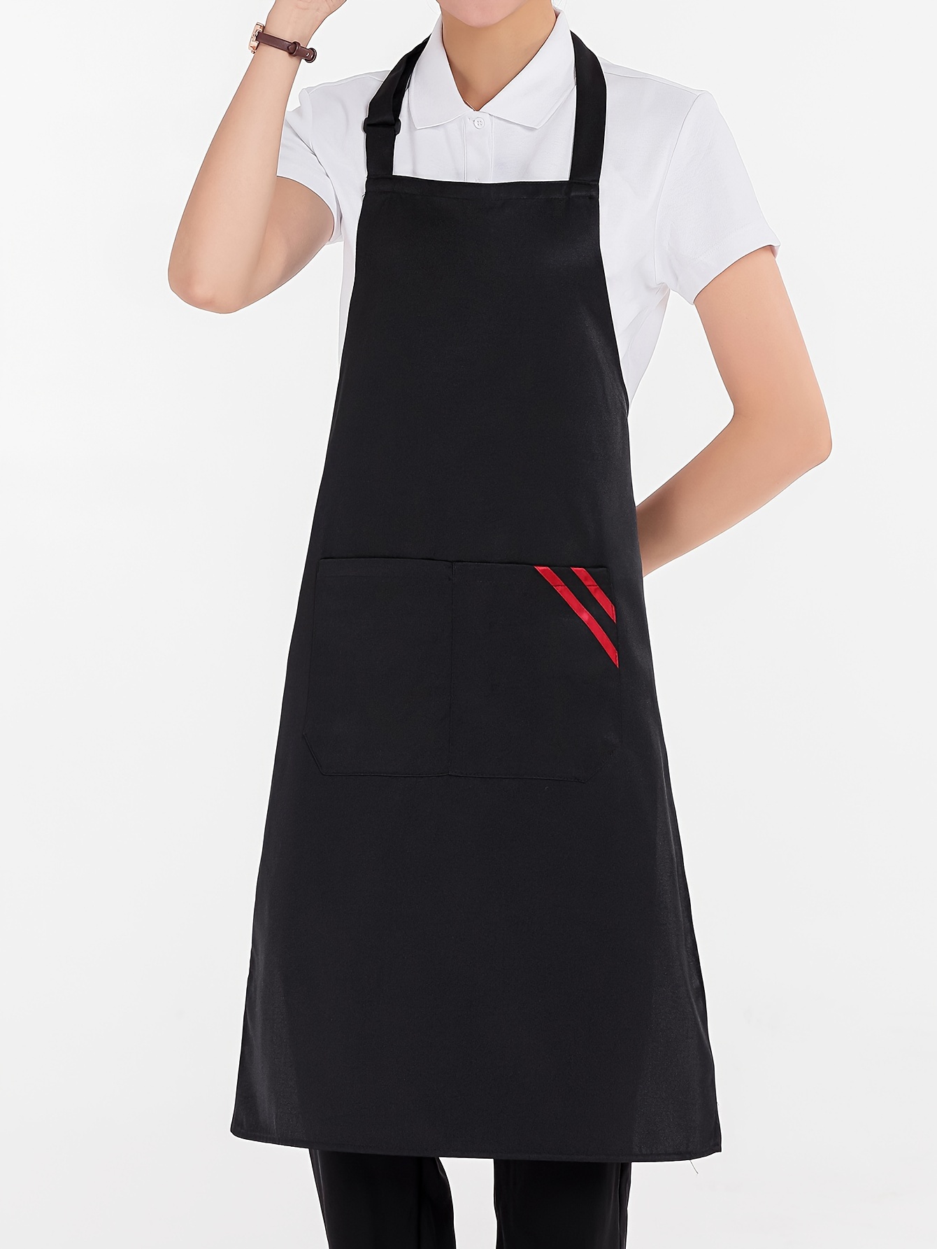 Contrast Trim Patched Pockets Apron Functional Tie Back - Temu Portugal